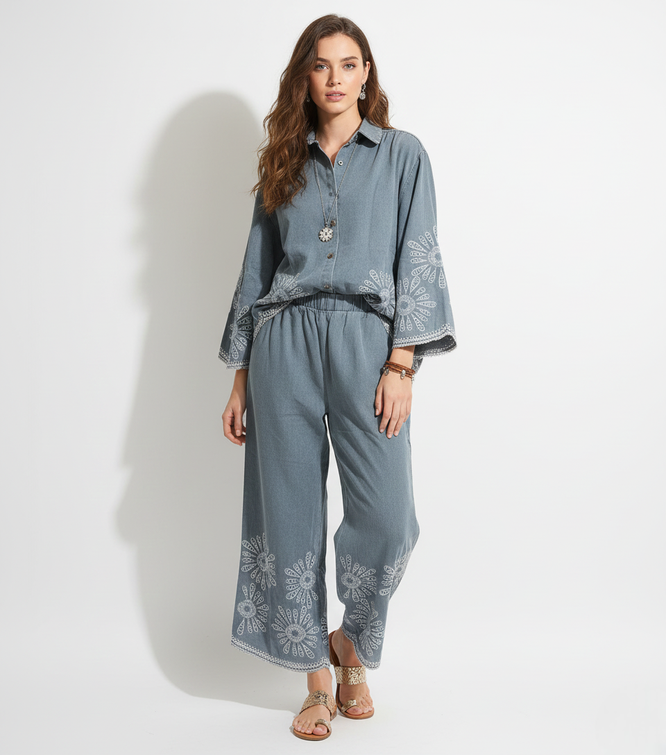 Embroidered Denim Pants Set – Modieva